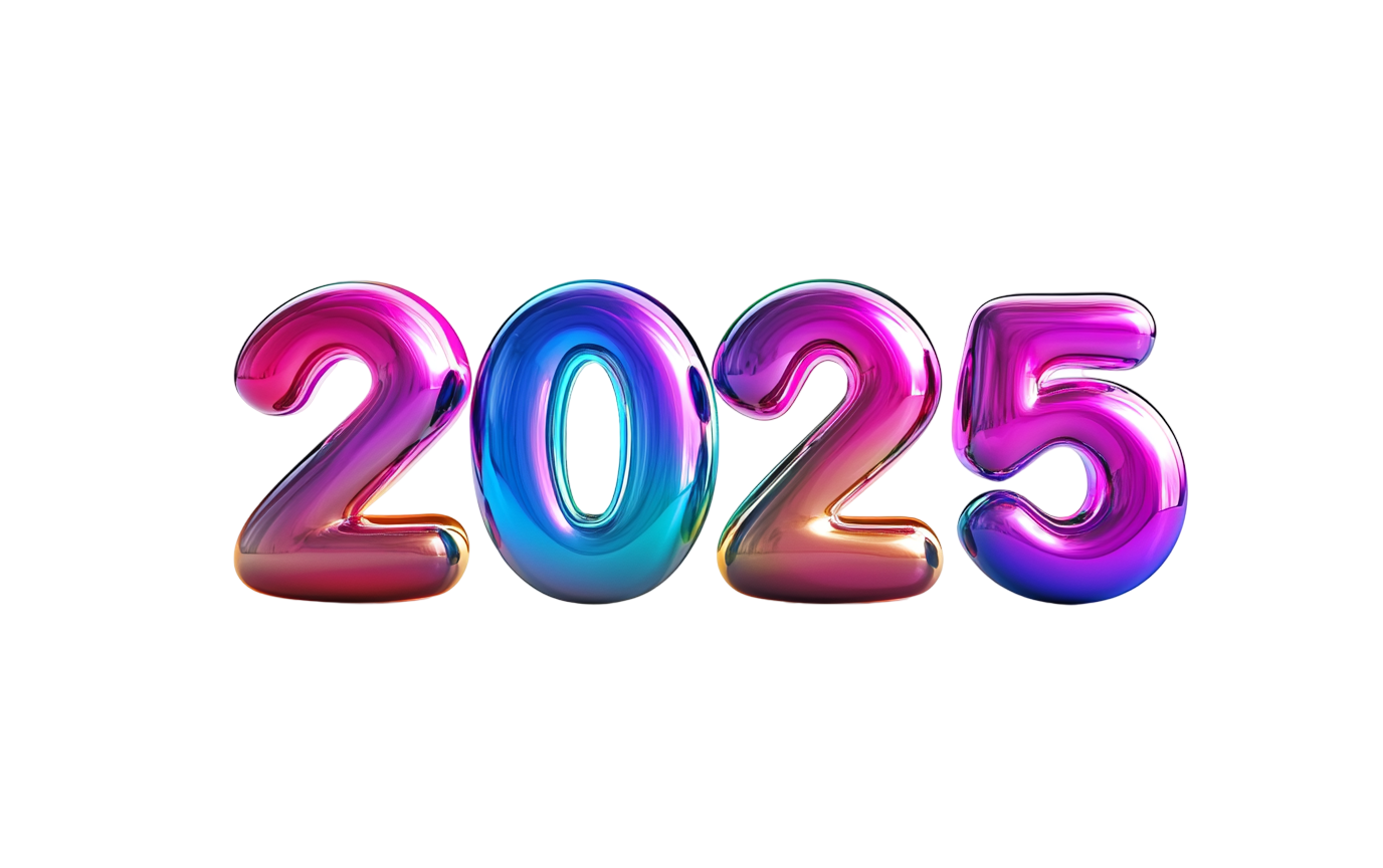 Free: Bold 3D bubble numbers "2025", futuristic vibrant colors, ro ...