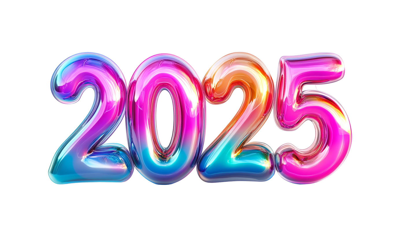 Free: Bold 3D bubble numbers "2025", futuristic vibrant colors, ro ...